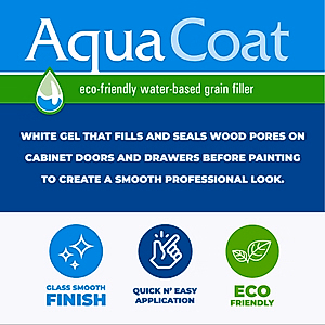 Aqua Coat Water Based White Cabinet Wood Grain Filler Gel, Fast Drying, Low Odor White Wood Filler, Premium Cabinet Grain Filler for Upgrades, Repairs & Restorations. (Pint)