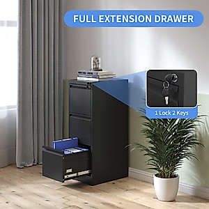 Yukimo Vertical File Cabinet with Drawers, 3 Drawer File Cabinet for Home Office, Locking File Cabinet Hanging Files for A4/ Legal/Letter, Black