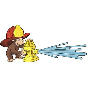 6 Inch Curious George Fireman Monkey Animal Removable Peel Self Stick Adhesive Vinyl Decorative Wall Decal Sticker Art Kids Room Home Decor Girl Boy Children Bedroom Nursery 6 1/2 x 2 1/2 inches