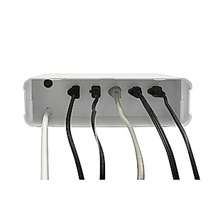 Kantek Cable Management Power HUB and Stand with USB Charging Ports, 5 OUTLETS, 3 USB, 6.5 FT Cord, White