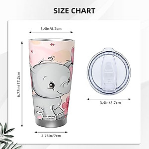 AYCZN Cute Elephant Butterfly 20 OZ Tumbler Stainless Steel Travel Coffee Mug, Cartoon Flower Insulated Water Bottle with Lid and Straws Leakproof Thermal Cup