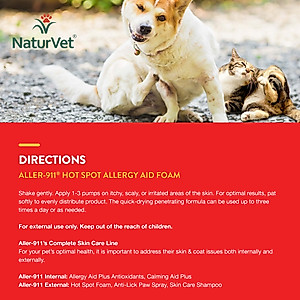 NaturVet Aller-911 Hot Spot Allergy Aid Foam Pet Supplement Plus Aloe Vera – Helps to Relieve Irritated, Itchy Skin for Cats, Dogs – Helps Deter Gnawing, Chewing – Quick Drying – 8 Oz.