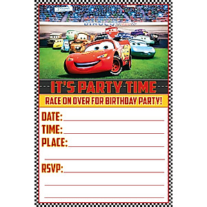 Set of 30 Racing Cars Themed Happy Birthday Invitation Cards - Lightweight (230g), Postcard Style Invites for the Perfect Party Pack