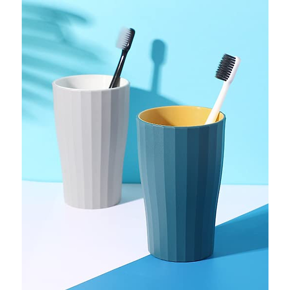 Awhale Mouthwash Toothbrush Cup, Bathroom Tumbler Cup, Unbreakable Bathroom Wash Cup, Soft and Easy Grip, Large Capacity 360ML (Blue and Grey)