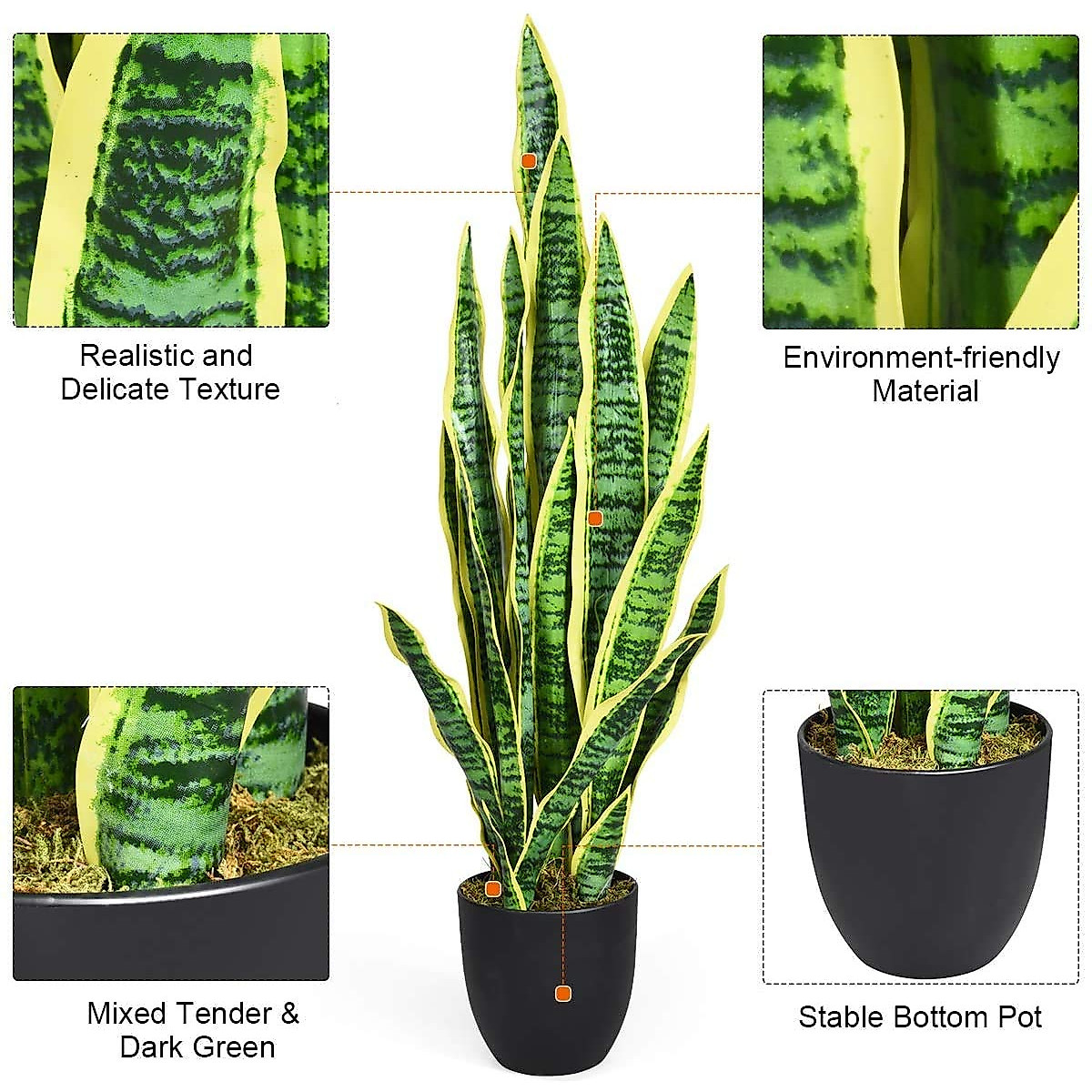 LUARANE 36" Artificial Snake Plant, Lifelike Plastic Fake Sansevieria w/Stable Cement Bottom, 20pcs Realistic Leaves, Vivid Decorative Potted Plant for Home Office Store Garden