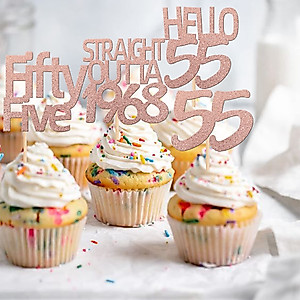 36PCS 60th Birthday Cupcake Toppers Glitter Sixty Hello 60 Straight Outta 1963 Cupcake Picks for Cheers to 60 Birthday Wedding Anniversary Party Cake Decoration Supplies Rose Gold