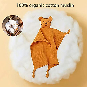 ATONGQI loveys for Babies, Organic Cotton Muslin Lovey Blanket, Security Blanket, Baby Gifts for Boys and Girls (Bear)