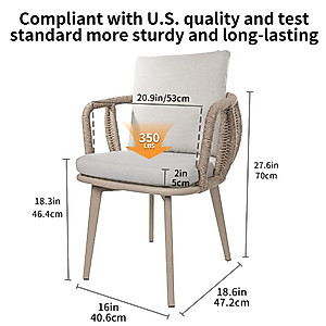 TWT Outdoor Dining Chairs Set of 8 - Aluminum Patio Chairs with Armrest & Wide Seat, All Weather 350 lbs Capacity Rope Indoor Outside Chair for Porch, Garden