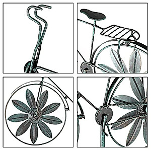 Metal Wind Spinner, 49” H Bicycle Wind Spinners for Yard and Garden, Antique Blue Bike Stake Decoration, Outside Garden Decor for Patio Lawn Farm Backyard
