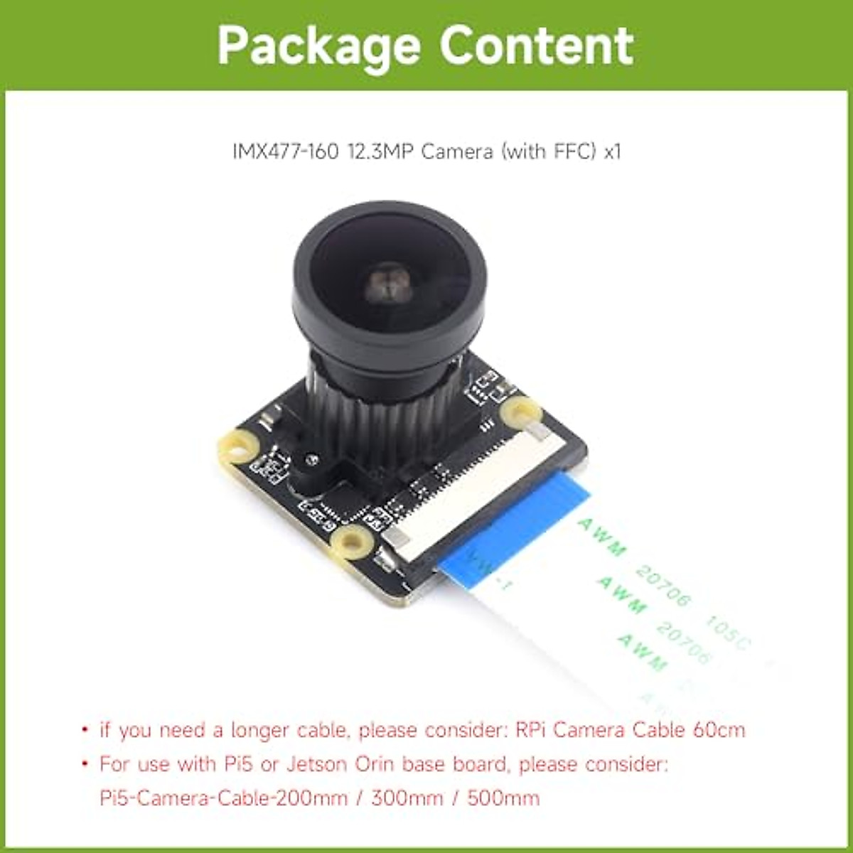 Waveshare IMX477-160 12.3MP Camera 160° FOV 4056 × 3040 Resolution Compatible with Jetson Nano/Compute Module