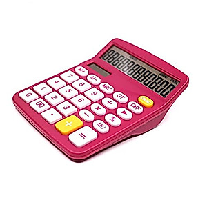 MJWDP 12 Digit Desk Calculator Large Buttons Financial Business Accounting Tool Rose Red Color for Office School