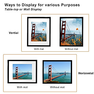 KINLINK 11x14 Picture Frame Black, Photo Frame with Plexiglass for Picture 8x10 with Mat or 11x14 without Mat, Composite Wood Picture Frame for Table Top and Wall Mounting