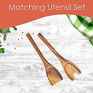 Houseables Wooden Salad Bowl Set, Acacia Serving Bowls, With Serving Utensils, Large, 12 x 4 Inch, 3 Piece, Round, Flat, Wood Server Acaciaware For Kitchen, Mixing, Eating, Food, Fruit, Pasta