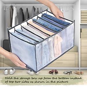 Topcci 7 Grids Wardrobe Clothes Organizer, Clothes Organizer for Folded Clothes, Drawer Organizers Clothes, Visualization Compartment Storage Box for Thin Jeans, Pants, T-shirts, Leggings, Gray, 3PCS