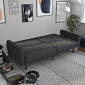 DHP Paxson Convertible Futon Couch Bed with Linen Upholstery and Wood Legs - Grey, Twin