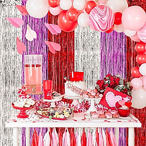 3 Pack Red Foil Fringe Curtains Valentines Day Party Decoration, 3.3X8.2 ft Silver Pink Red Fringe Backdrop for Valentines Decor Tinsel Fringe Curtain Party Photo Backdrop Streamer for Bachelorette