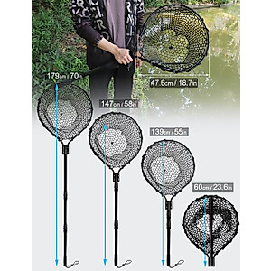 Hlotmeky Fishing Net Rubber Landing Net Large Fishing Nets for Saltwater Heavy Duty Big Fishing Net Kayak Folding Retractable Fishing Net Long Handle