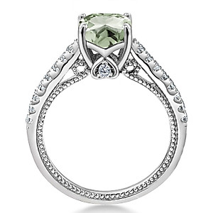 Gem Stone King 925 Sterling Silver Cushion 7MM Gemstone Birthstone and White Created Sapphire Engagement Ring | Wedding Engagement Anniversary Promise Ring For Women