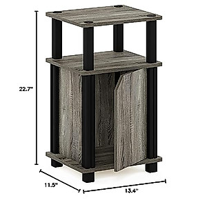 Furinno Brahms 3-Tier End Side Sofa Table/Nighstand with Door, 1-Pack, French Oak/Black