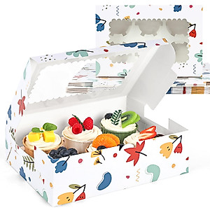 JOHOUSE 6 Count Cupcake Boxes, 6 Sets Cupcake Container with Windows and Inserts Bakery Boxes for Cupcakes Muffins Cookies 9.5" x 6.3" x 3"