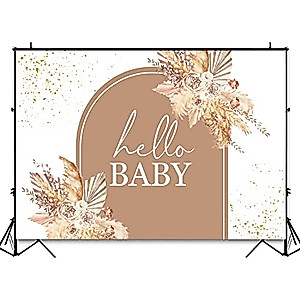 InMemory Boho Baby Shower Backdrop Pampas Grass Floral Rainbow Arch Hello Baby Shower Photography Background for Bohemian Girls Baby Shower Decorations Oh Baby Party Banner Photo Booth Backdrops 7x5ft