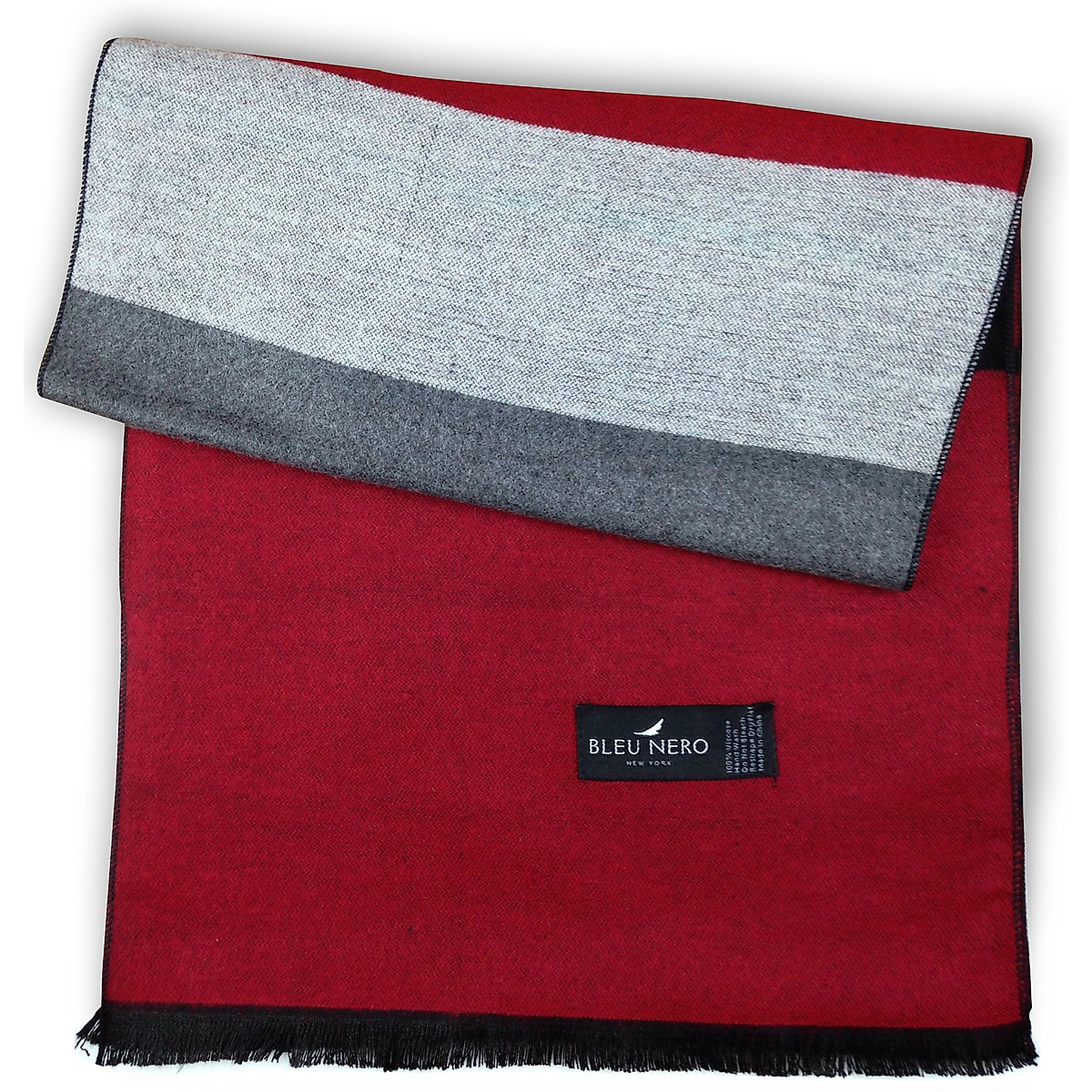 Livativ Bleu Nero Luxurious Winter Scarf for Men and Women – Large Selection of Unique Design Scarves – Super Soft Premium Cashmere Feel Red Black Grey Two-sided Stripes