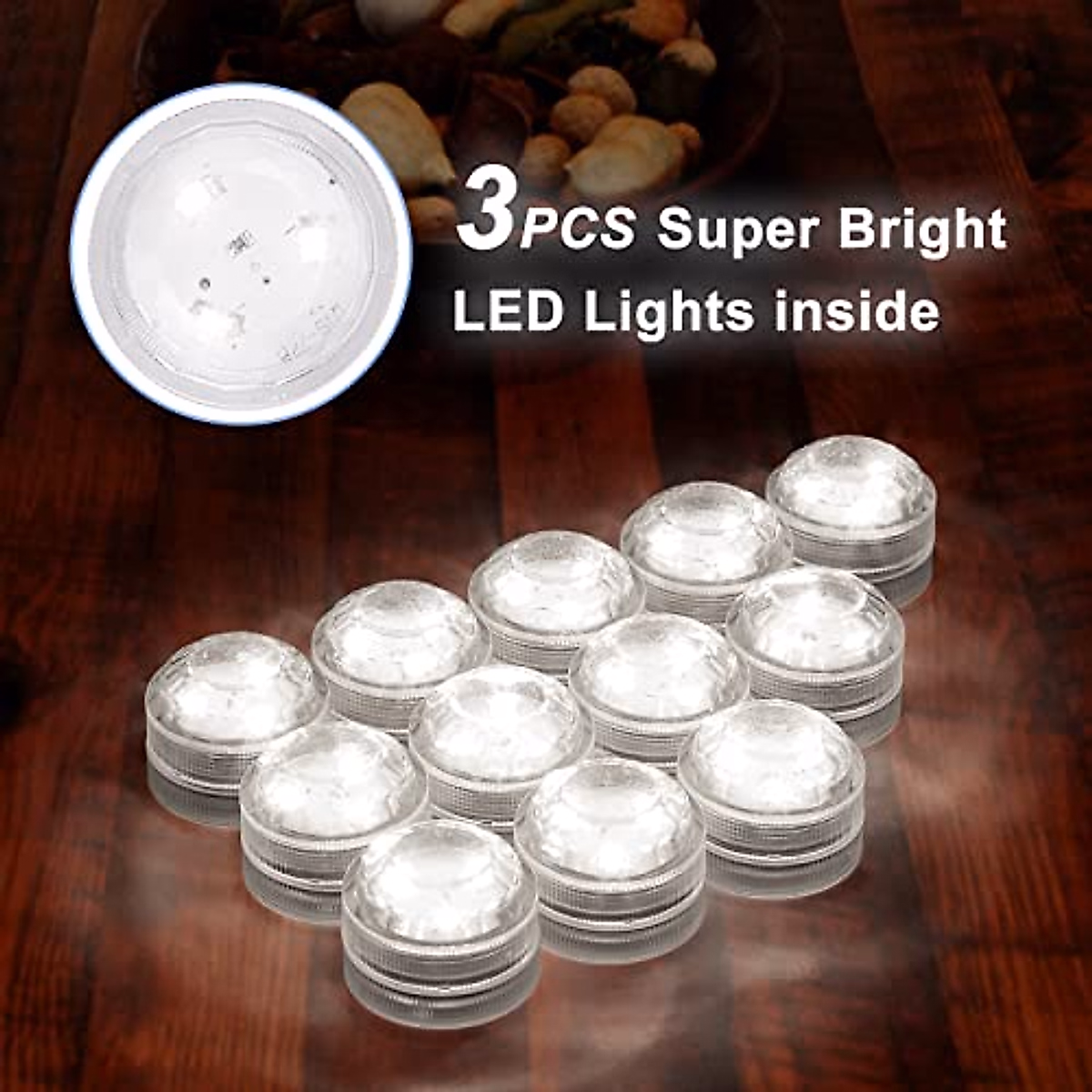 Submersible LED Lights, IMAGE 12 PCS LED Submersible Tea Lights Waterproof Floral Decoration Party Tea Lights, Battery Operated Flameless Tea Lights for Party, Wedding, Garden and Bath White