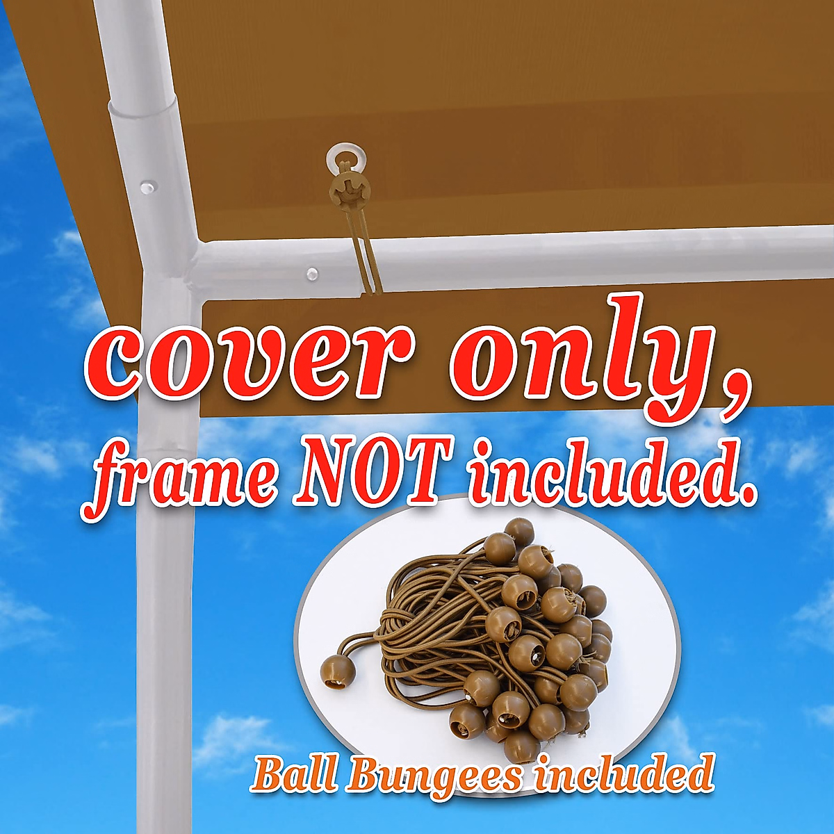 Strong Camel Outdoor Carport Conopy Cover 10x20 FT Replacement for Car Tent Top with Ball Bungees, TAN (Only Cover, Frame Not Included)