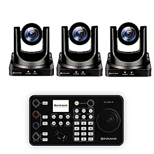 AVKANS 20X SDI PTZ Camera with IP Joystick Controller Kits for Live Streaming, 20X HDMI PTZ Camera Bundle Kits, 3 Units of PTZ Camera and 1 Joystick Controller