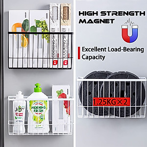Buyyyit Magnetic Basket Organizer Shelf Rack for Refrigerator Peg Board Office File Foil Plastic Food Wrap Spice Pegboard Holder with Hooks (Black (Size:XL))