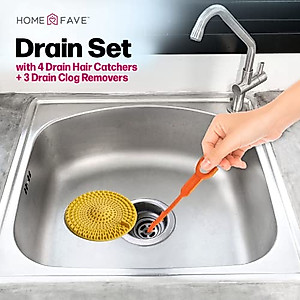 Drain Hair Catcher Drain Clog Remover, 7pcs Bathroom Accessories Set, 4 Durable Silicone Shower Hair Drain Catcher, 3 Drain Snake Hair Remover 25in, Cleaner Sink Stopper for Tub Bathtub and Kitchen