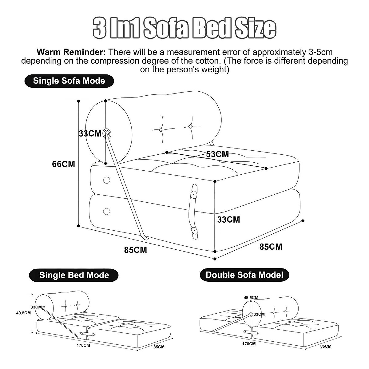 YITIAN 4 in 1 Convertible Sofa Bed, Tofu Block Folding Chair Bed, High Resilience Sponge Foam Floor Sofa Couch Bed, Waterproof Futon Sofa Bed for Bedroom/Living Room/Dorm