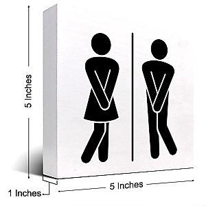 Wc Toilet Funny Male Female Sign Wood Block Sign Desk Decor,Rustic Wooden Box Plaque Sign Desk Decor for Home Office Toilet Bathroom Restroom Shelf Table Decorations