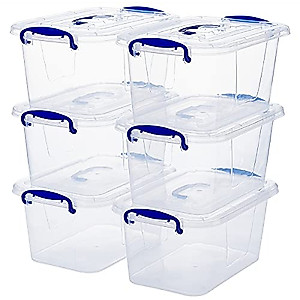 YYQX 6-Pack Clear Plastic Storage Bin with Lids, Stackable Organizer Box with Latching Handle, 6.5L/7quart