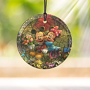 Trend Setters Disney – Mickey and Minnie – Sweetheart Central Park – Artwork by Thomas Kinkade Studios – 3.5” Starfire Prints Hanging Glass Print Accessory – Ideal for Gifting and Collecting