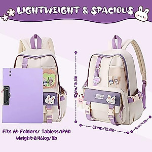 Unineovo Kawaii School Backpack with Cute Pin and Accessories, Lightweight 14 inch Laptop Bag for Teens Girls, Cute School Backpack for Elementary School, Middle School, High School,College (Purple)