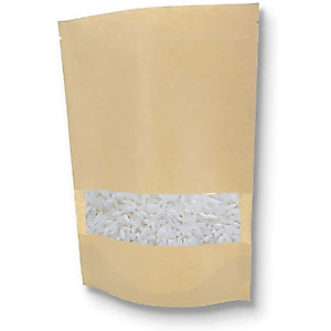 All Day Gourmet 100 pcs Kraft One Pound Stand Up Pouches, Ziplock Bags with Transparent Window, Reusable, ReSealable Tab Lock Brown Window Cookie Coffee Treat Bags-7.0X11.8 inches, ADGW1POUND