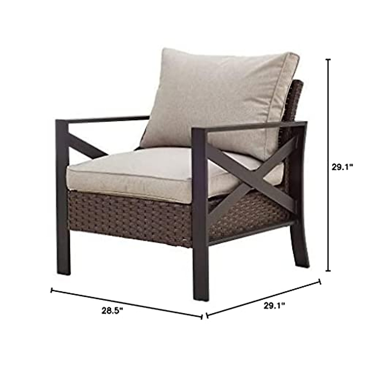 LOKATSE HOME Outdoor Patio Furniture Modern Wicker Sofa Chair Rattan Conversation Single Armchair with Cushion, Brown