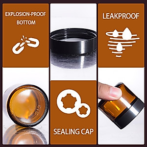Galssmagic 1 oz Amber Glass Jars with Lids,27 Pack 1oz Small Container Jars with Inner Liners and Black Lids,Travel Jars for Cosmetics,Cream Lotion,Body Scrub, Lotion