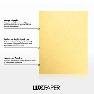 LUXPaper 8.5” x 11” Paper for Crafts and Printing in 80lb. Gold Metallic, Scrapbook and Office Supplies, 50 Pack (Gold)