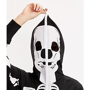 Tipsy Elves Halloween Skeleton Costume for Women - Comfy Easy Adult Onesie Jumpsuit - Front and Back Print with Zip Up Mask - Women's White Skeleton Jumpsuit Halloween Costume Size Medium