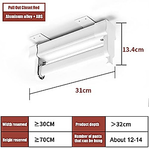 Heavy Duty Retractable Pull Out Pants Rack,Aluminum Alloy Pull Out Closet Valet Rod,Extendable Wardrobe Rail Tube for Hanging Clothes, Top Mount,5 Pcs Pants Rack ( Color : White , Battery *1 : 31cm )