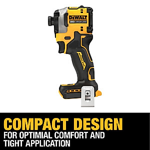 DEWALT 20V MAX ATOMIC Cordless Impact Drill Driver Kit, 1/4 Inch, Battery and Charger Included (DCF850E1)