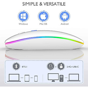 Neises LED Wireless Mouse,Wireless Mouse for MacBook Air/MacBook Pro/Mac/Laptop/MacBook/iPad,Bluetooth Mouse for MacBook Air/Pro/Mac/ipad/ipad pro/OS 13 and Above (White)