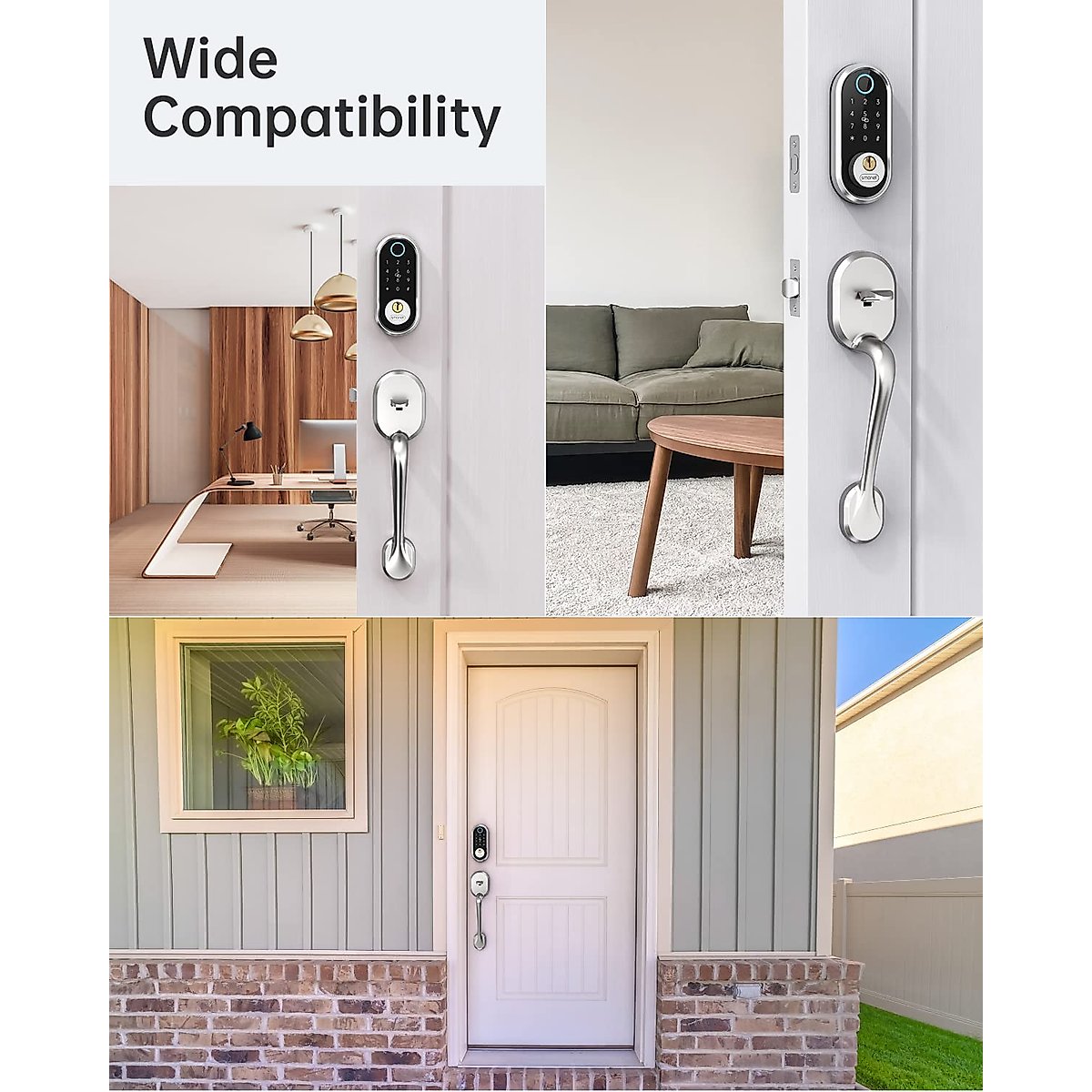Keyless Entry Door Lock Handle: SMONET Smart Front Door Lock Set Alexa Deadbolt Locks Front Door Handle Bluetooth Electronic Digital Keypad Lock with APP Voice Control Keyfob Auto Lock for Home
