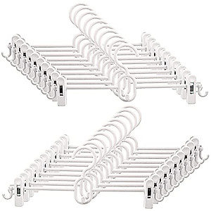 Tosnail 20 Pack Plastic Pants Skirt Hangers with Clips and Stackable and Strap Hooks, Cascading Hangers Space Saving Hanger for Closet or Laundry Use - White
