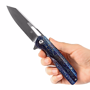 KANSEPT Shard Premium Pocket Folding Knives for Men EDC Pocket Knife 3.48'' Satin CPM-S35VN Material Excellent Folding Knife with Lightning Strike Anodized Titanium Handle EDC K1006A16
