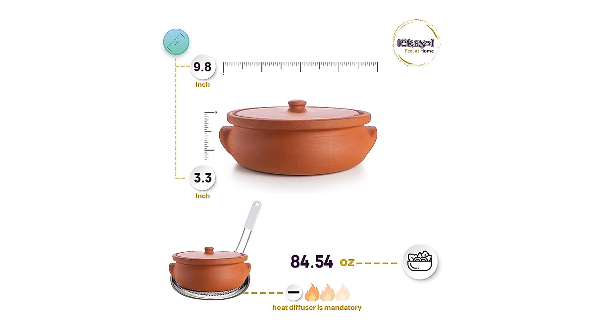 LUKSYOL Handmade Moroccan Clay Pots - Versatile Cookware