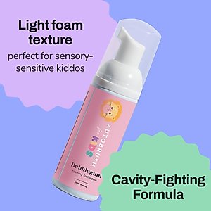 autobrush Kids Fluoride-Free Foaming Toothpaste Bubblegum Flavor for Electric or U-Shaped Toothbrush, SLS-Free, Training Toothpaste, Anti-Cavity (1 Pack)