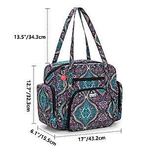 LoDrid Teacher Tote Bag with Padded Bottom, Teacher Utility Bag for Work, Large Women Work Tote Bag with Zip-Top Closure, 15.6" Laptop Layer, Multi-pockets for Teacher Supplies, Totem, Bag Only